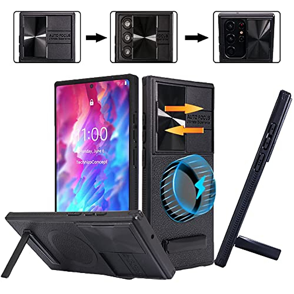Woluki for Galaxy S23 Ultra Case Compatible with MagSafe, Built-in Slide Camera Cover, Versatile Metal Kickstand [3 Stand Ways] Military Grade Shockproof Phone Case for Samsung s23 Ultra 6.8" (Black)