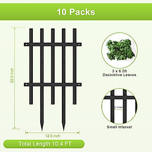 10 Pack Garden Fence Bamboo 10.4 ft (L) x 22.2 in (H) Decorative Garden Fence Animal Barrier Border for Small Rabbit Dog Flower Bed Edging Landscape Fencing for Yard Patio Outdoor, Black