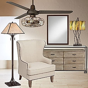 Franklin Iron Works Duarte Mission Rustic Farmhouse Style Standing Floor Lamp 61.75" Tall Oil Rubbed Bronze Metal Tapering Square Light Mica Shade Decor for Living Room Reading House Bedroom Home