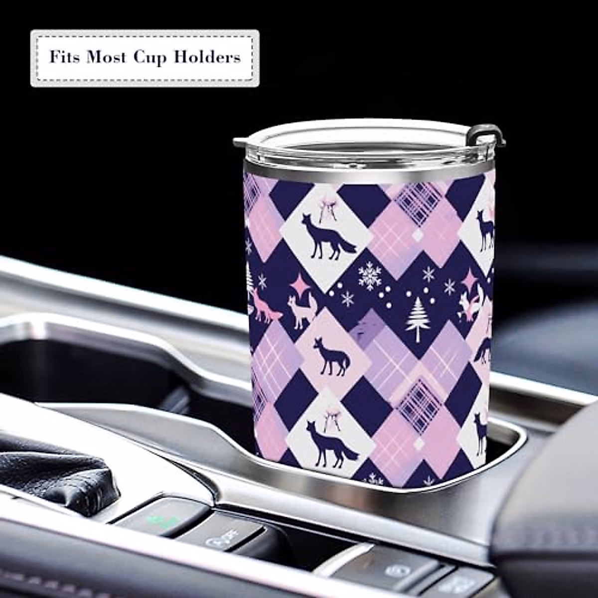 Purple Foxes Peach Stainless Steel coffee cup with Lid and Straw coffee mug fits in car for hot and cold drinks reusable coffee tumbler 20 OZ