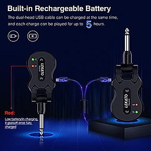 LEKATO 5.8Ghz Wireless Guitar System 4 Channels Audio Digital Guitar Transmitter Receiver
