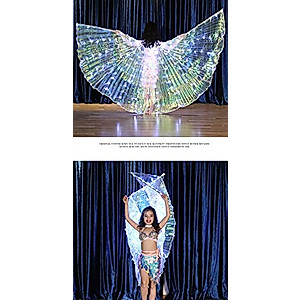 Cegduyi Children LED Butterfly Wings Belly Dance Costumes Glowing Performance Clothing with Telescopic Stick