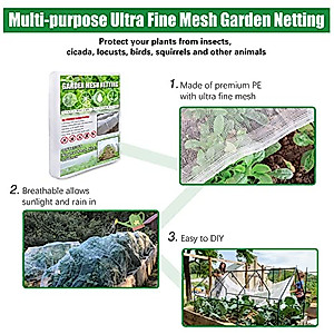 SnugNiture Garden Netting 10x33FT Ultra Fine Mesh Mosquito Netting Plant Covers, White Bird Netting Barrier Greenhouse Row Cover Protect Fruits Flower Vegetables from Birds Deer & Squirrels