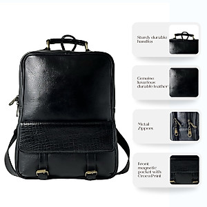 Genuine Leather Luxury Backpack Multi-functional Elegant Daypack Office Travel Leisure Shopping (Black)