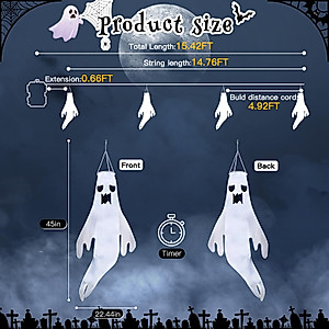 4 Pcs 45 Inch Halloween Hanging Ghost Decorations Outdoor Ghost Windsock Outsider Waterproof Timed Hanging Ghost Decorations Remote Control String of Lights Tree Ghost (Warm and Cold Lights)