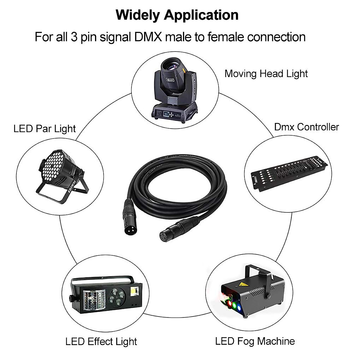 Eyeshot 10ft / 3.04m DMX Cable, 4 Packs 3 Pin DMX Cables DMX Wires, DMX512 XLR Male to Female Stage Light Signal Cable with Metal Connectors, Connection for Stage & DJ Lighting fixtures