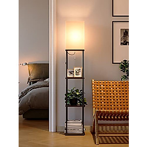 addlon LED Modern Shelf Floor Lamp with 3CCT LED Bulb and White Lamp Shade - Display Floor Lamps with Shelves for Living Room, Bedroom and Office - Black