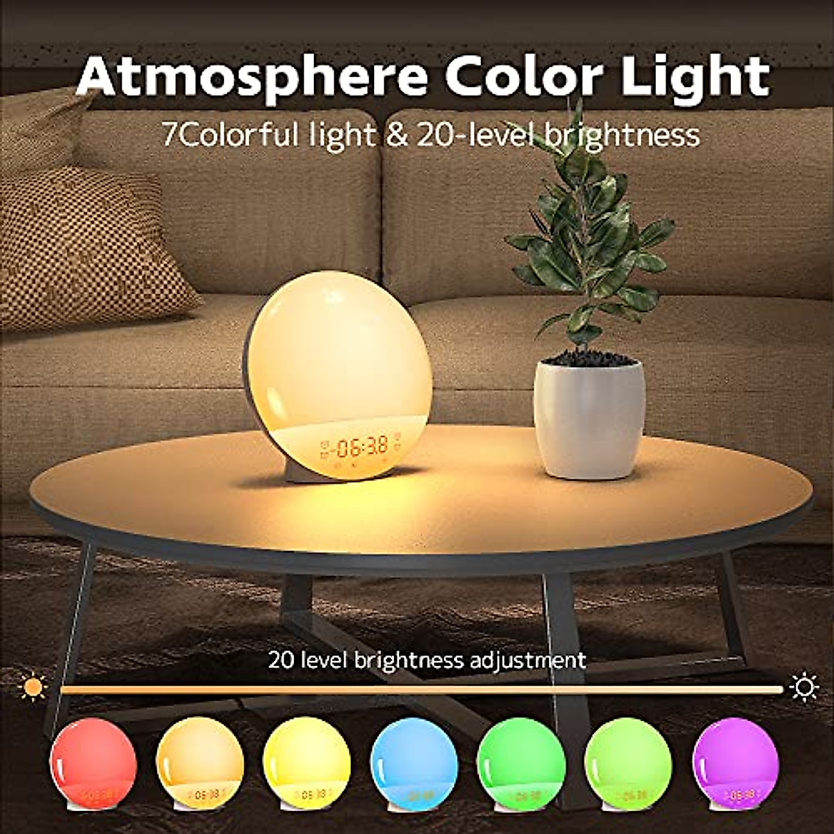 Sunrise Alarm Clock for Heavy Sleepers, Wake Up Light with Sunrise/Sunset Simulation, Dual Alarms & Natural Sounds, Snooze & Sleep Aid, FM Radio, 7 Colors Night Light for Bedroom, Ideal for Gift