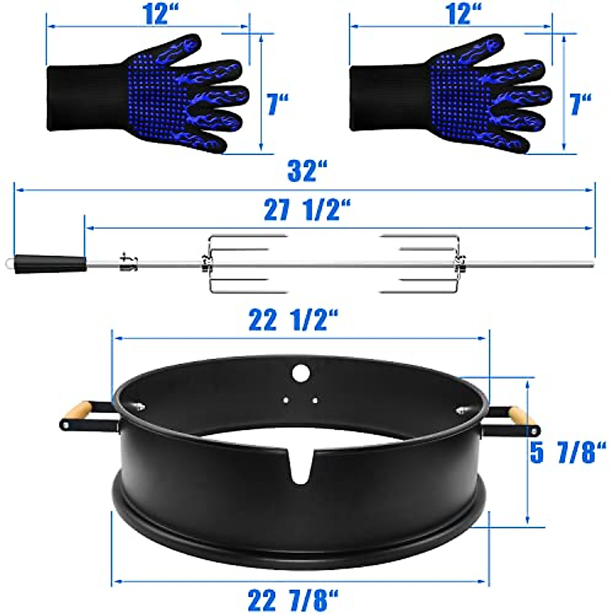 MARS CAMP Upgraded Rotisserie Ring Kit for All Weber 22 Inch Charcoal Kettle and Other Similar Grills,with Well-Balanced Construction & Poweful Motor