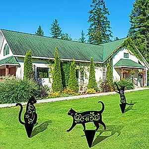Elcoho 4 Pack Black Cat Silhouette Cute Metal Cat Garden Statues Bird Repellent Cat Decorative Garden Stakes for Yard, Garden, Lawn Outdoor Decorations