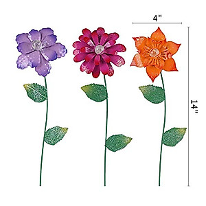 Floral Garden Stake Decor,Glow in Dark Outdoor Plant Pick Water Proof Metal Flower Stick for Lawn Yard Patio,Pathway Ornament,Set of 3