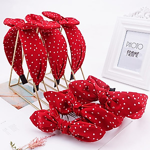 Jaciya Bow Headbands for Girls Women Hair Accessories Red Polka Dot Headbands with Bow Knotted Head Band Vintage Bunny Ears Hair Hoop