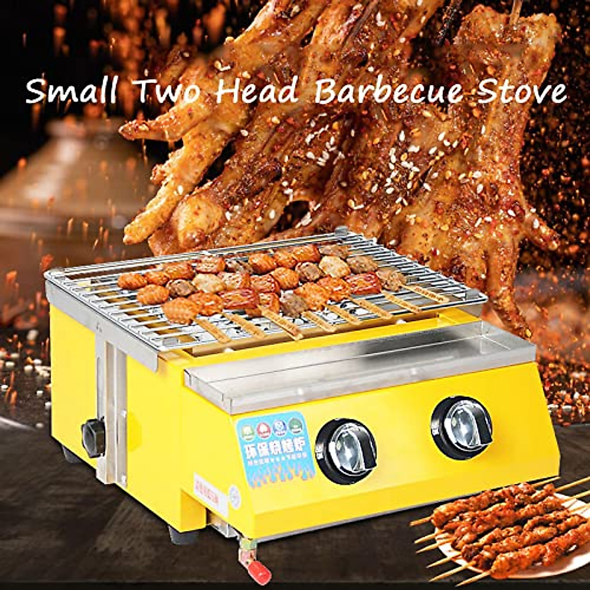 Stainless Steel Burner Gas BBQ for Outside Garden Grill BBQ with Fat Catcher, Tabletop Gas Grill Stainless Steel Two-Burner BBQ with Updated Knobs, Perfect for Camping, Picnics or Any Outdoor,Silver