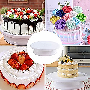 11 Inch Rotating Cake Turntable Stand, Revolving Turn Table Top for Cake Decorating, Rotary Round Cake Stand for Pastries Cookies Cupcakes Decorating Display Tool (White)