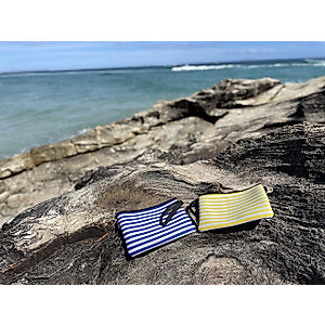 Scout + Ochre Neoprene Swimsuit Bag Pouch with Zipper - Waterproof Wet Bag for Swimwear, Diapers, Cosmetics, Travel Toiletries - great for Beach, Pool, Strollers, Gym - 11.5x8in (Yellow White Stripe)