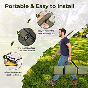 GYMAX Tent Cot, 5-in-1 Folding Camping Cot with Mattress & Pillows, Sleeping Bags, Sunshade, Camping Tent Elevated with Carrying Bag for Outdoor Hiking, Fishing, Picnic (2-Person-Original)