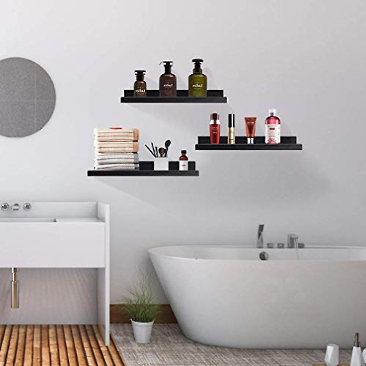 16 Inch Black Floating Shelves Set of 3, Picture Ledge Wall Mount Shelf for Bedroom, Living Room, Office, Kitchen