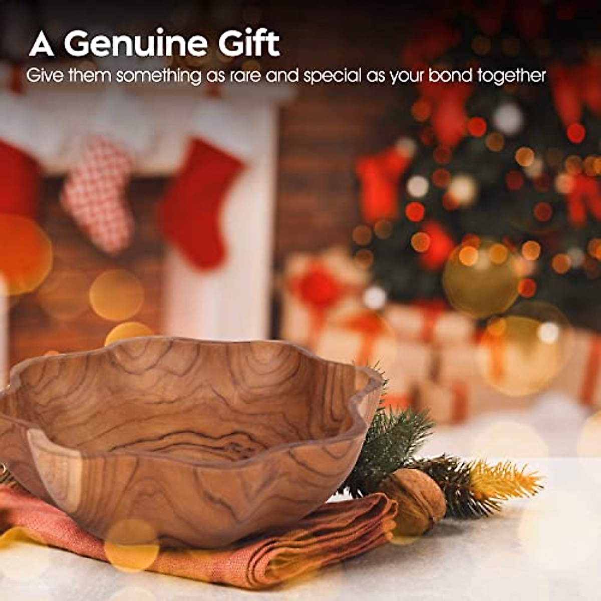 Curawood Teak Root Bowl for Distinctive Decor - Authentic Artisan Handcrafted Wooden Bowls for Food - Wooden Decorative Bowl for Tabletop Display - Serving Wooden Fruit Bowl for Kitchen Counter - 12"