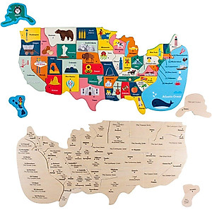 Imagination Generation USA States Chunky Puzzle Board - Learn All 50 States with Professor Poplar's Wooden Pegged Puzzles - Children's Educational Toys - USA States