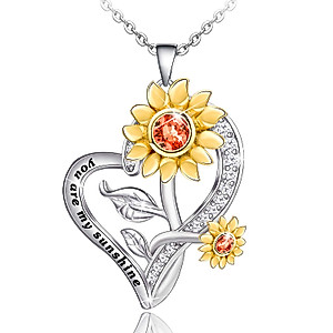Distance Sunflower Necklace for Women S925 Sterling Silver Heart Necklace Jewelry,You are My Sunshine Pendant Necklaces Jewelry Gifts for Women Mom Wife