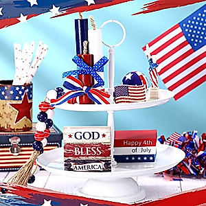 5 Pieces July 4th Patriotic Tiered Tray Decor Independence Day Wood Signs Tiered Tray Decor 4th of July Patriotic Mini Wood Book Stack Farmhouse Rustic God Bless America Decorations