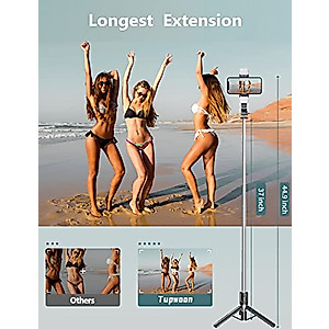 44.9 Inch Selfie Stick with Reinforced Tripod - 2 Fill Lights, Tupwoon Extendable & Portable Phone Tripod with Remote, Compatible with iPhone 14 Pro Max/13/12/11 Samsung Android