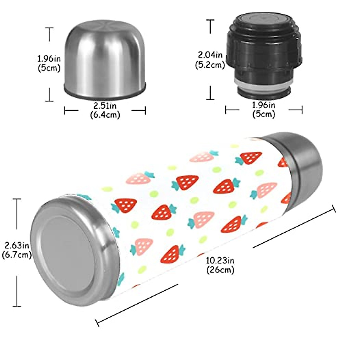 Stainless Steel Leather Vacuum Insulated Mug Strawberry Thermos Water Bottle for Hot and Cold Drinks Kids Adults 16 Oz