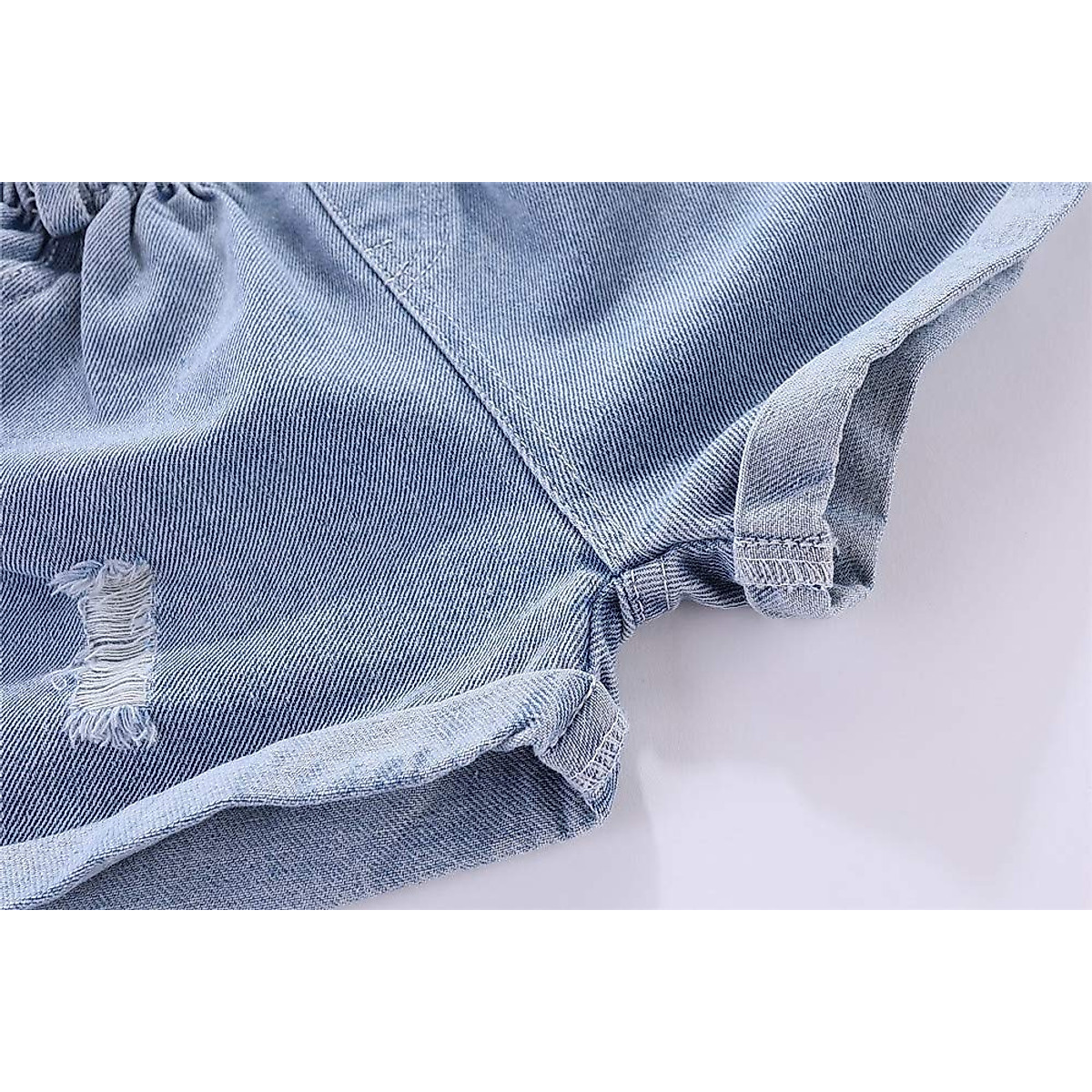 Mud Kingdom Outfits for Toddler Girls White Halter Tops and Shorts Ripped Denim 3T