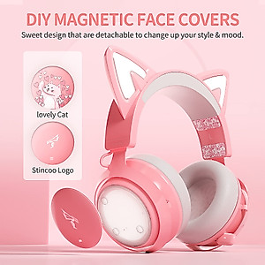 SOMIC Cat Ear Headphones, 2.4G/Bluetooth Wireless Gaming Headset for PS5, PS4, PC with RGB Lights and Retractable Mic, 10Hrs Playtime, 7.1 Surround Sound for Laptop, Smartphone-GS510 Pro - Pink