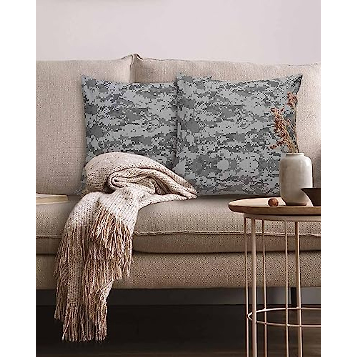 HELLOWINK Decorative Throw Pillow Covers 20x20 Set of 2 Cool Camo Linen Indoor Outdoor Pillow Covers for Couch Sofa Gray White Soft Double-Sided Cushion Covers Cases for Home Decor