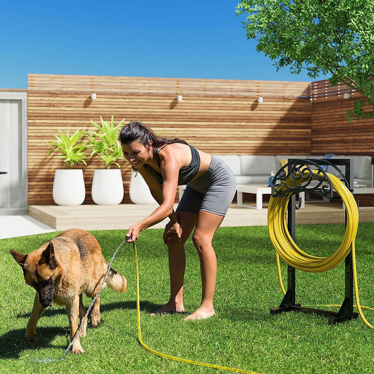 Patiobay Garden Hose Holder, Detachable Metal Water Hose Holder, Freestanding Heavy Duty Hanger Storage Stand for Outside Yard