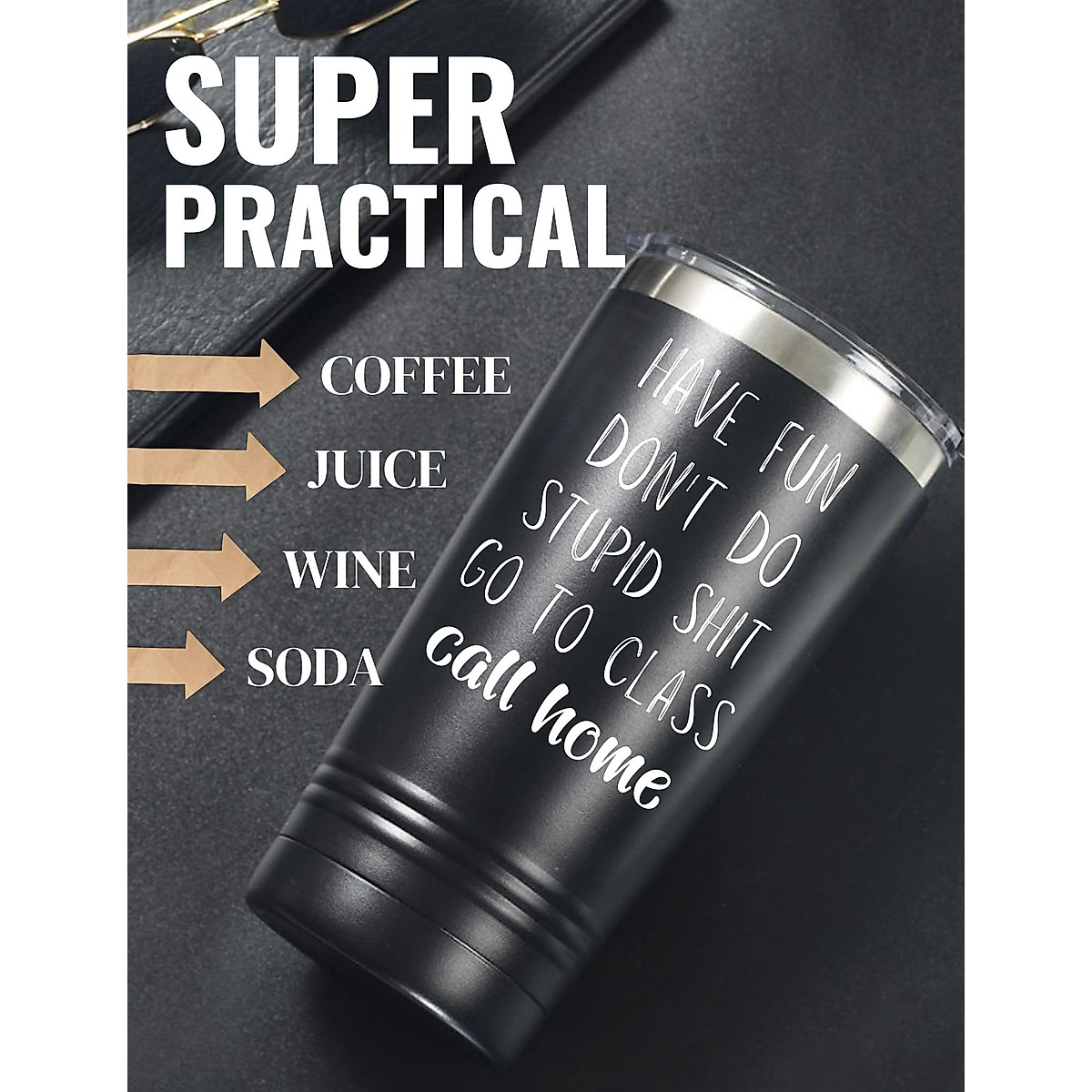 Onebttl College Student Gifts Tumbler for Men Women, School Student Gifts 20oz Stainless Steel Cup, Best gift for Christmas, Birthday - Black Call Home