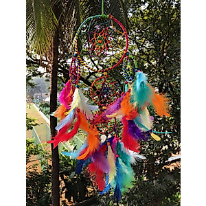 Rooh Dream Catcher ~ Multi Colour 4 Tier with Pretty Lights ~ Handmade Mandala Hangings for Positivity (Can be Used as Home Décor Accents, Wall Hangings, Garden, Car, Outdoor, Yoga Temple, Windchime)