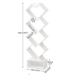 HOOBRO Bookshelf, 5-Tier Tree Bookcase, White Modern Heart Shaped Floor Standing Book Storage Rack for CDs in Small Space, Wooden Shelf for Study, Home Office, Living Room, Bedroom, White WT05SJ01