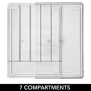 mDesign Adjustable, Expandable Plastic In-Drawer Utensil Organizer Tray Deep 6 Section Divided for Kitchen Organization; Holds Cutlery, Flatware, Silverware, Cooking Utensils, Ligne Collection, Clear