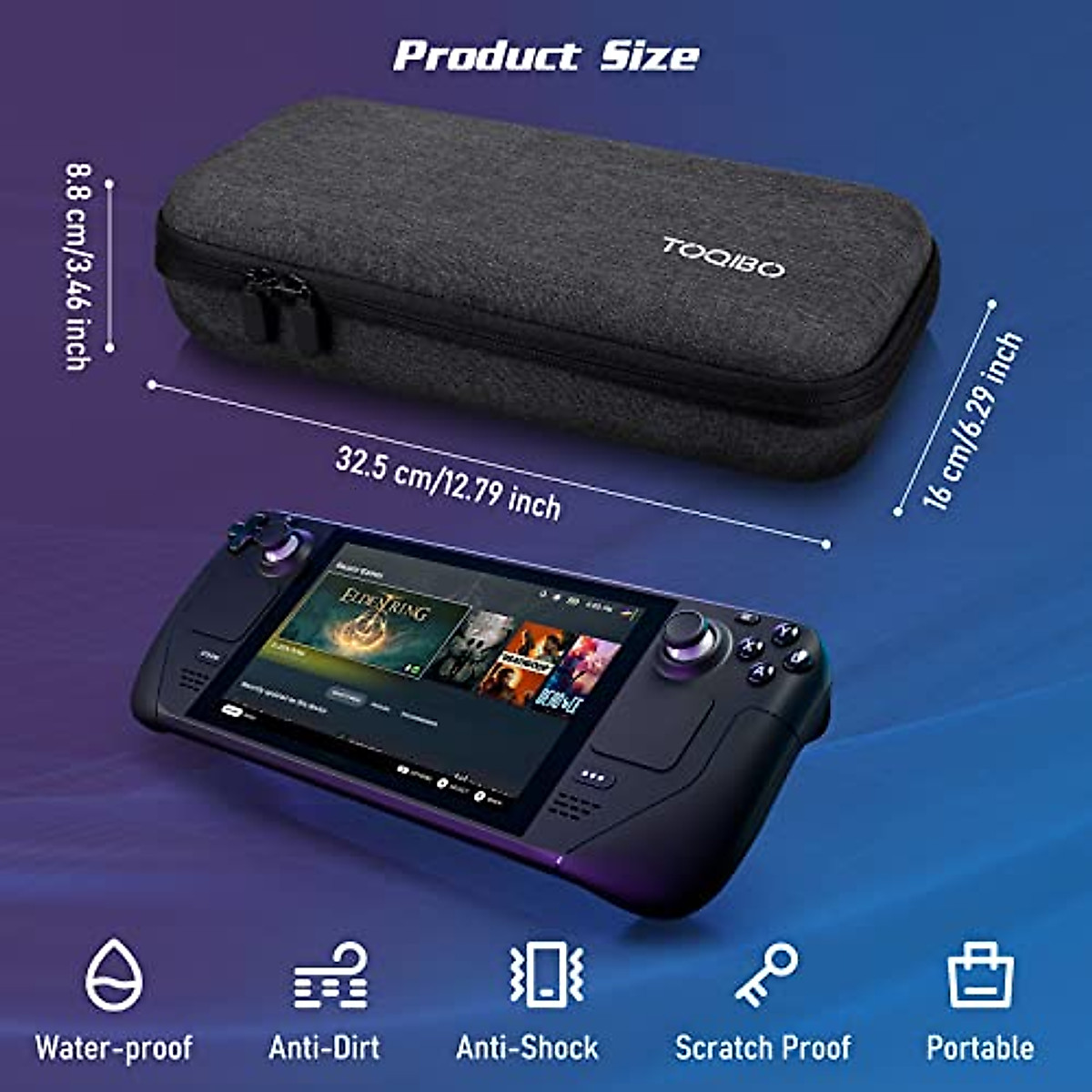 TOQIBO Protective Carrying Case for Steam Deck, Portable Travel Carrying Case Pouch Compatible with Steam Deck Console & Accessories, Hard Shell Carry Case Built-in AC Adapter Charger Storage Bag