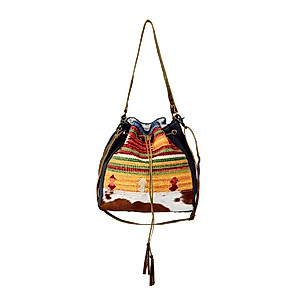 Myra Bag Quick-Witted Bucket Bag Upcycled Cotton & Hair Leather S-3064