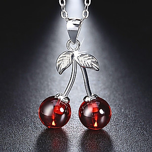 Ginger Lyne Collection Cherry Red Agate Stone Sterling Silver Pendant Necklace Water Waves chain