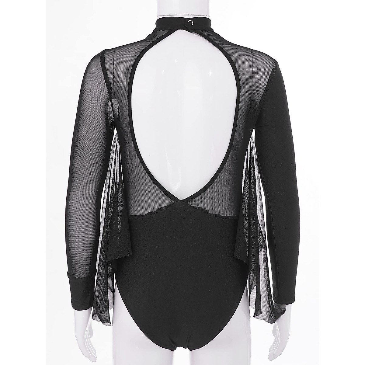 JanJean Kids Girls One Piece Gymnastic Ballet Dance Leotard Long Sleeve Mesh Wings Cape Leotard Athletic Gym Yoga Bodysuit Black 16 Years