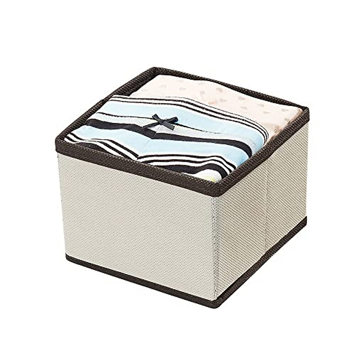 mDesign Rectangular Soft Fabric Dresser Drawer and Closet Storage Organizer Bin for Lingerie, Bras, Socks, Leggings, Clothes, Jewelry, Scarves - Textured Print - 2 Pack - Cream/Espresso Brown