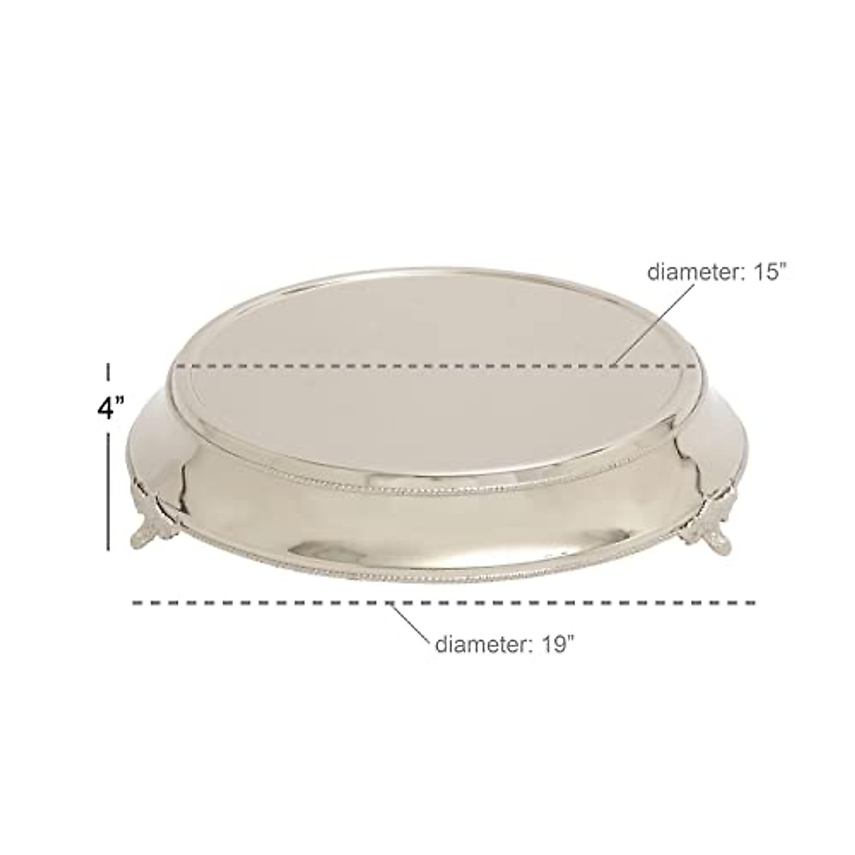 Deco 79 Traditional Stainless Steel Round Cake Stand, 18" x 18" x 4", Silver