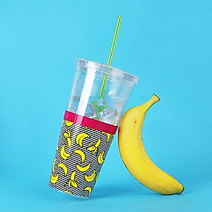Mustard Banana Double Wall Plastic Straw Cup, 20oz, 568ml, Large