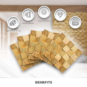 Acepunch 6 Finland Wooden 3D Wall Art Panel Home Decorative Sound Absorbing Dampening Tile Soundproofing Acoustic Music Insulator Noise reduction Home Office Studio Room Finnish Style 12x12in AP1234