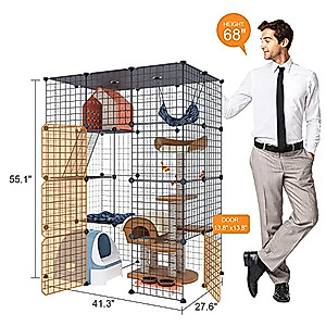 Eiiel Large Cat Cage Enclosure Indoor DIY Cat Playpen Detachable Metal Wire Kennels Crate 2x3x4 Large Exercise Place Ideal for 1-3 Cat…