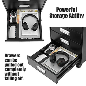 TOPSKY 5 Drawer Mobile Cabinet Fully Assembled Except Casters Built-in Handle (Black)