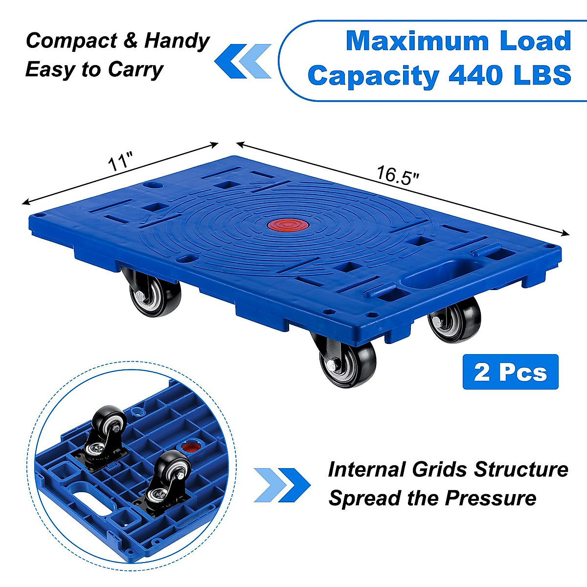 PATIKIL Furniture Dolly for Moving, 2 Pack Portable Small Flat Moving Dolly with 4 Wheels Furniture Movers Dolly for Heavy Furniture, 440 LBS Capacity, Blue