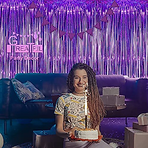 Purple Tinsel Curtain Party Backdrop - GREATRIL Foil Fringe Curtain Party Decor Photo Booth Streamers for Mermaid Birthday Euphoria Themed Party Decorations - 1m x 2.5m - Pack of 2