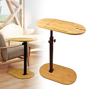 KOBSAINF Sofa Tray Table for Couch Arm - Side Table Tray for Small Spaces, Bamboo Height Adjustable Table for Bed or Chair with Phone & Tablet Slots, TV Tray Table for Living Room, Bedroom