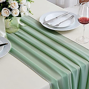 5 Pack Sage Green Chiffon Table Runner 10Ft Wedding Table Runner 29x120 Inches Sheer Romantic Tulle Table Runner for Wedding Decor Bridal Shower Baby Shower Birthday Party Cake Table Decoration