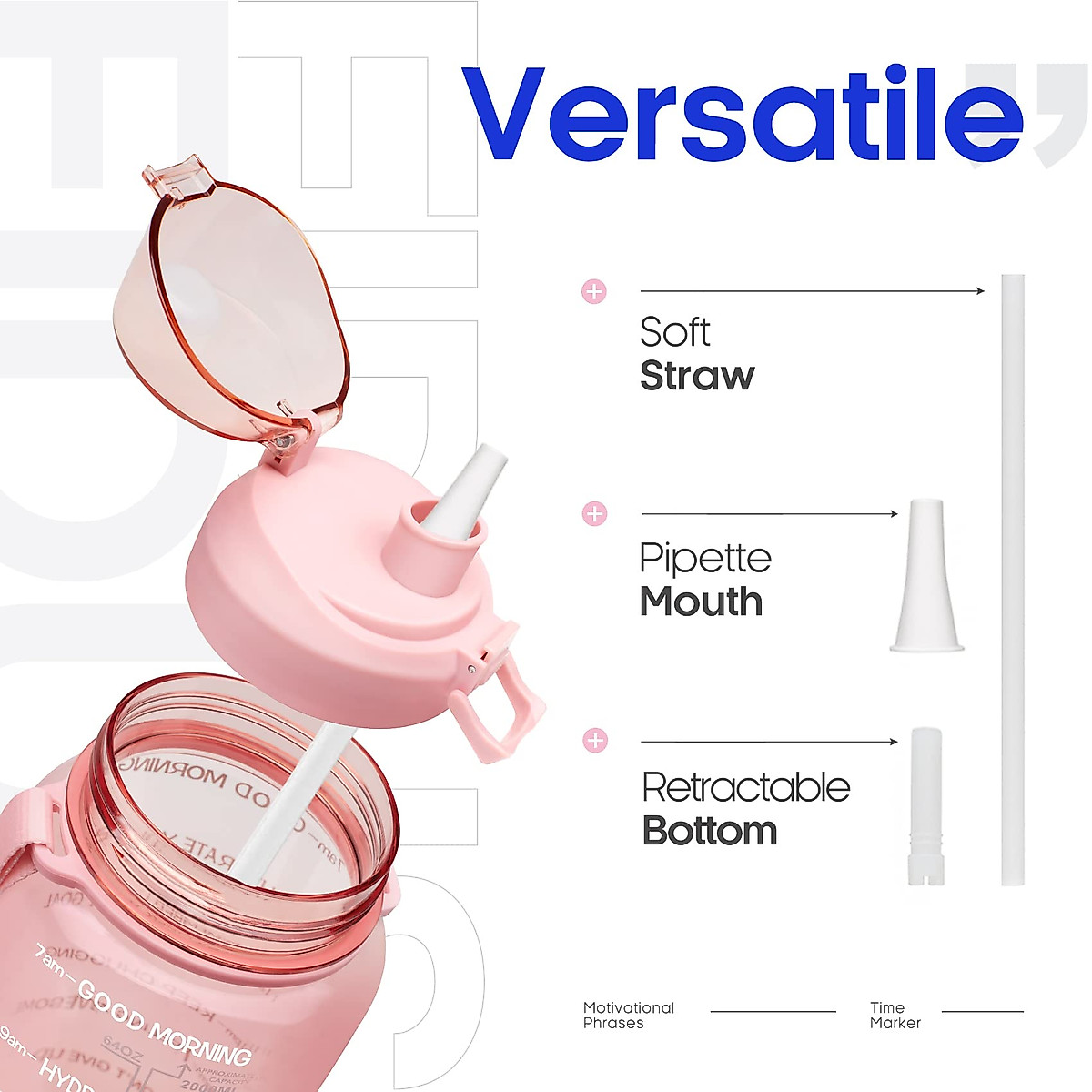 Fidus Large Half Gallon/64oz Motivational Water Bottle with Time Marker & Straw,Leakproof Tritan BPA Free Water Jug,Ensure You Drink Enough Water Daily for Fitness,Gym and Outdoor Sports-Light Pink